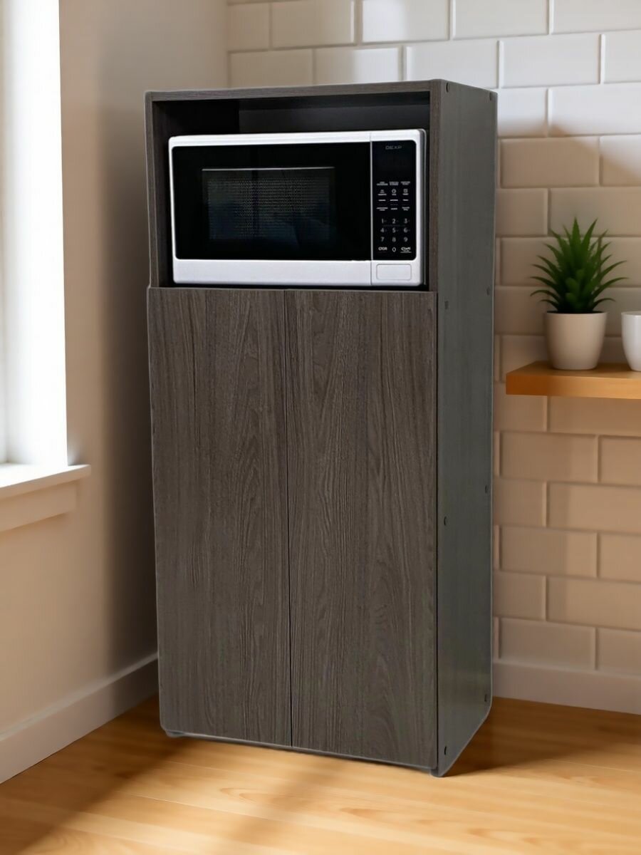 Стеллаж СТ-12, ЛДСП, узкий, универсальный для кухни, цвет Ясень Анкор темный,3 полки, доводчики дверей, 50 x 112 x 34 см