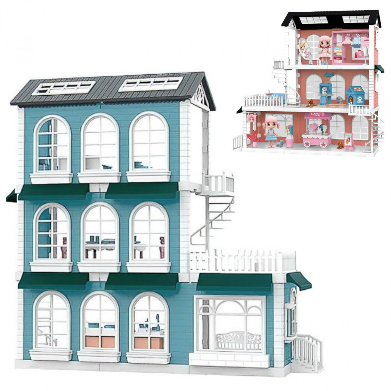 Игровой набор ABtoys Модульный домик, 8 секций. Мини-куколки с питомцами и их домиками с аксесс. WZ-11420/голубой