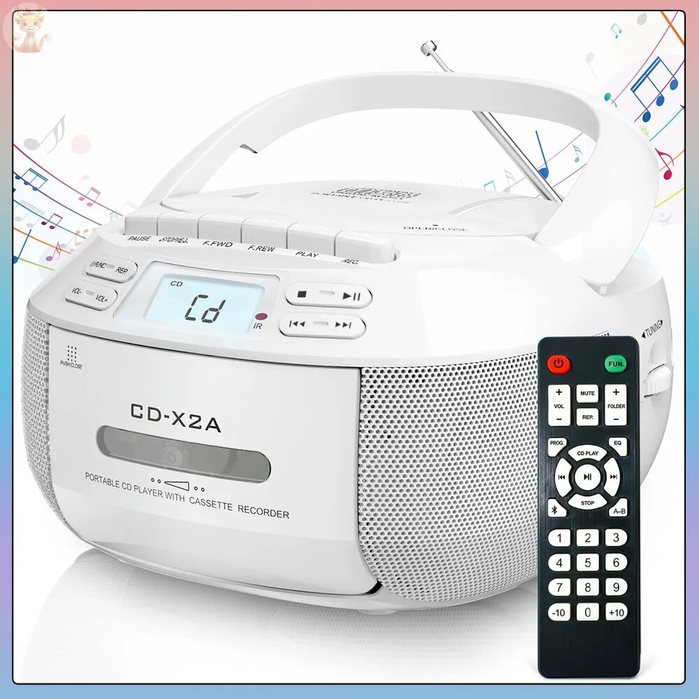 CD-проигрыватель CD-X2A портативный с кассетной декой и пультом ДУ белый