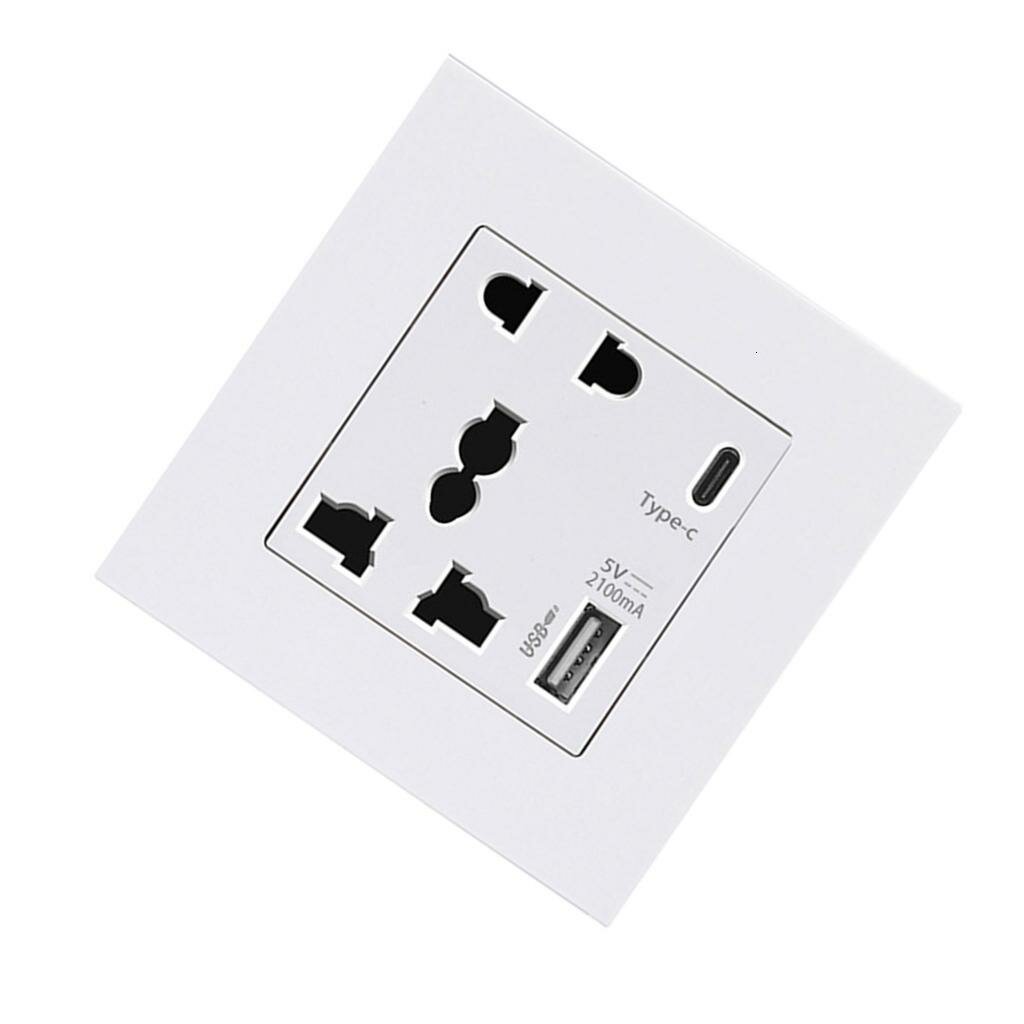 Электрическая розетка 5-контактная с USB и USB-C, Белый