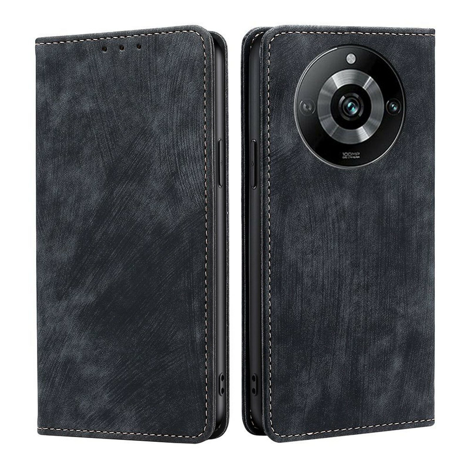 Чехол-книжка MyPads для Realme 11 Pro и 11 Pro+ черный искусственная кожа