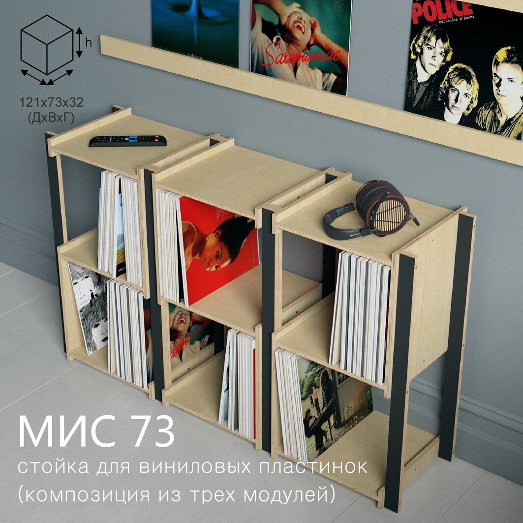 Стойка для виниловых пластинок МИС 73. Береза натуральная