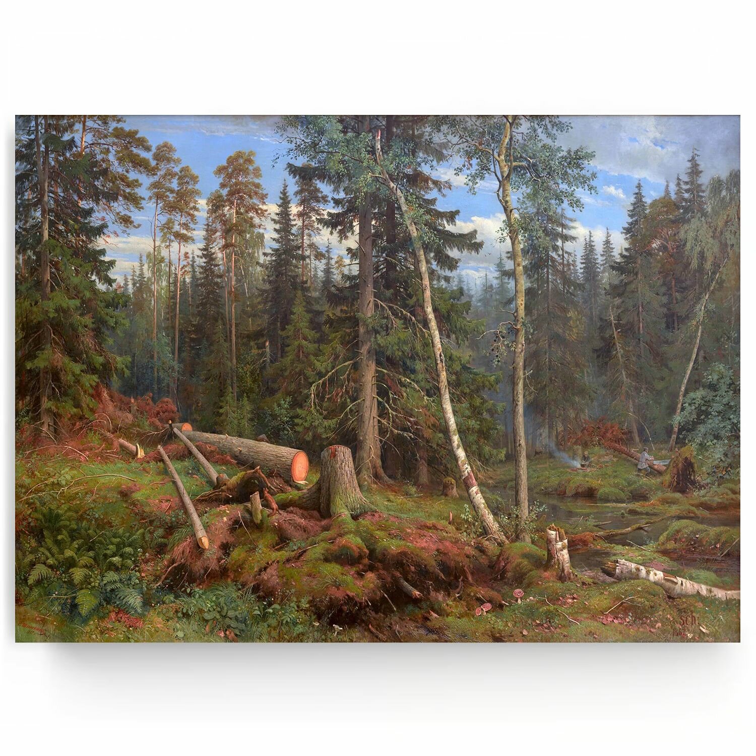 Шишкин/ Рубка леса, Репродукция картины на холсте, 30х40 см.