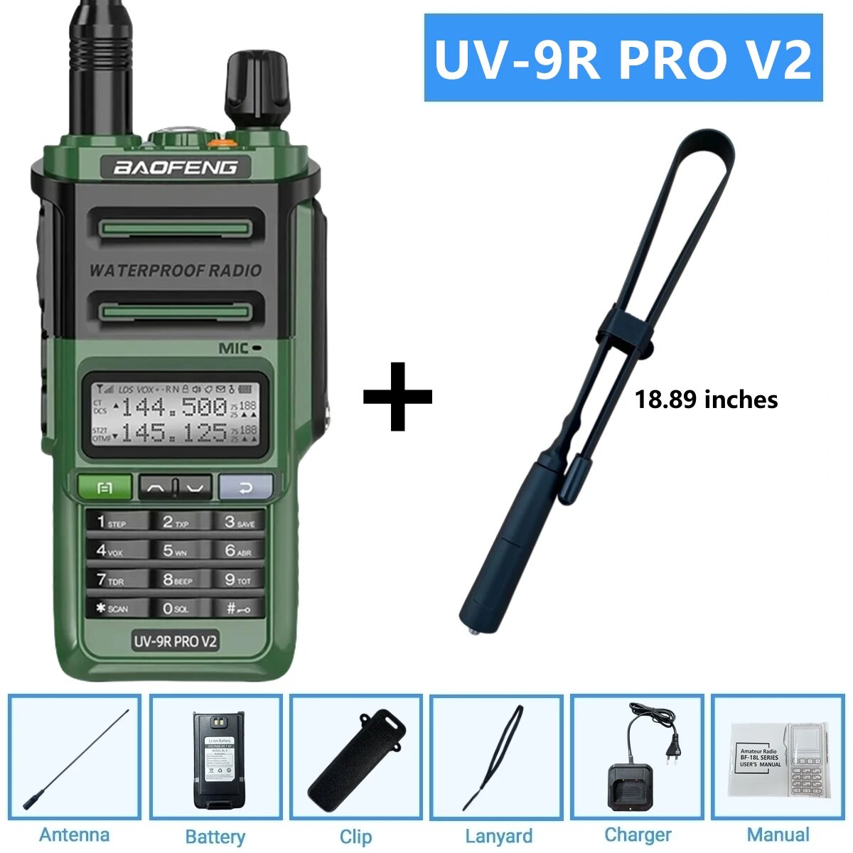 Баофен UV 9R Pro V2 радиостанция IP68 водонепроницаемая с тремя мощностями, зарядка Type-C, двухполосный трансивер, рациональная радиостанция, морская радиостанция