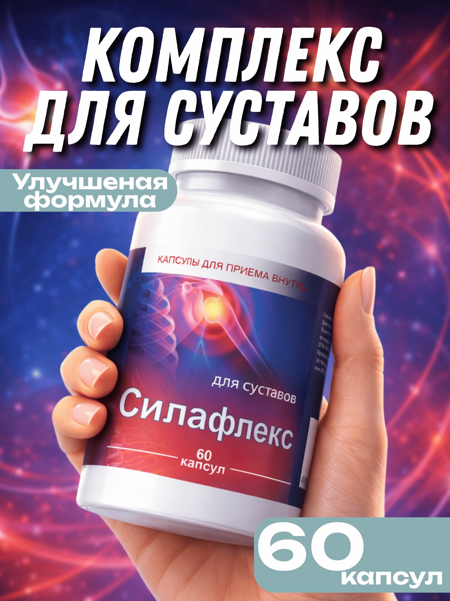 Пищевая добавка на растительной основе Силафлекс, активные ингредиенты, натуральный состав, 60 капсул