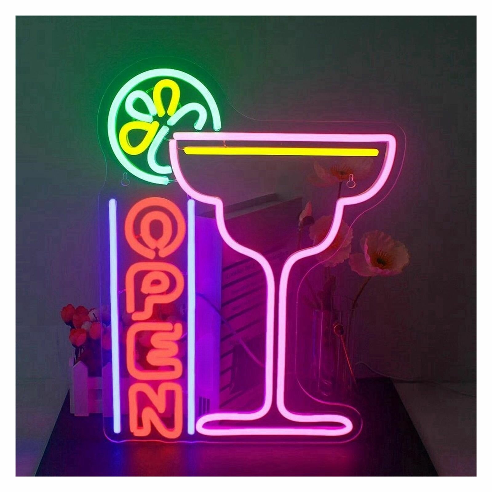 Open Неоновые Вывески Бокал Для Вина 32смх42см