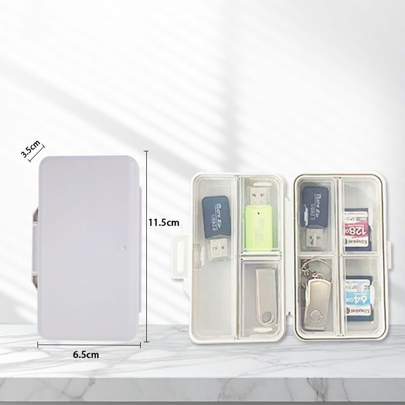 Коробка для хранения U-дисков подходит для организации U-дисков и U-щитов, портативная пылезащитная коробка из прозрачного твердого пластика, шестикомпонентная, компактная.
