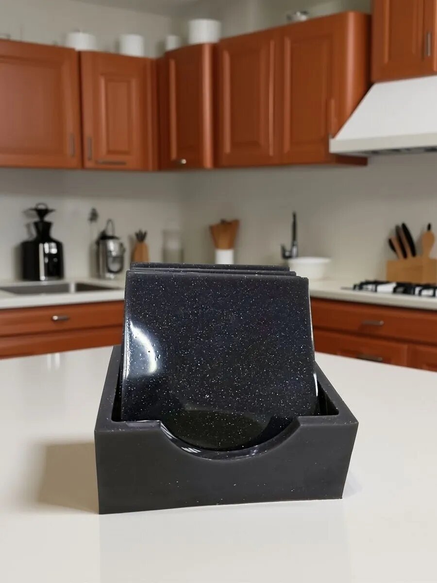 Подстаканники "Квадратные", ручная работа, эпоксидная смола, черные