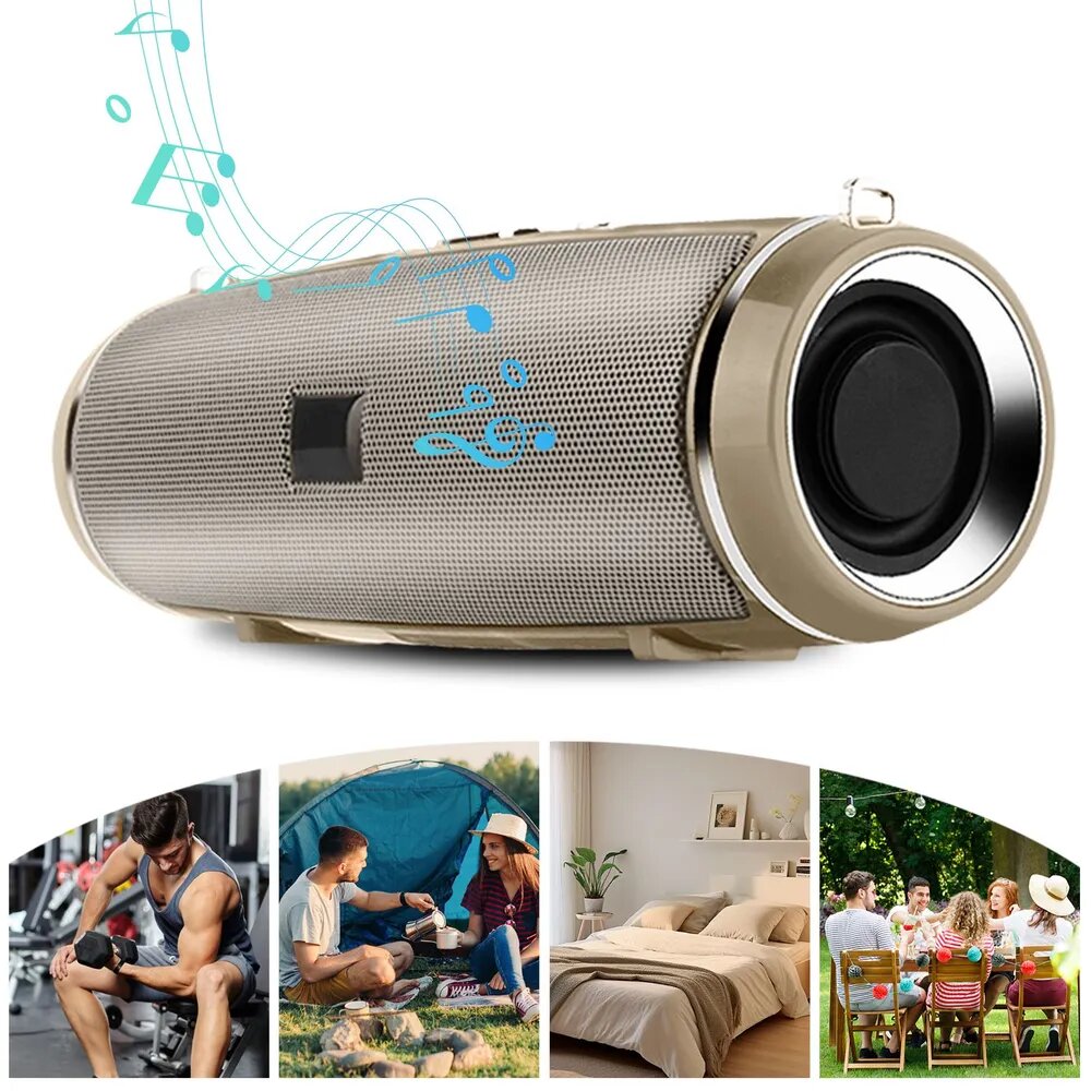 Bluetooth-колонка портативная с мощным басом и металлическим корпусом, золотистая
