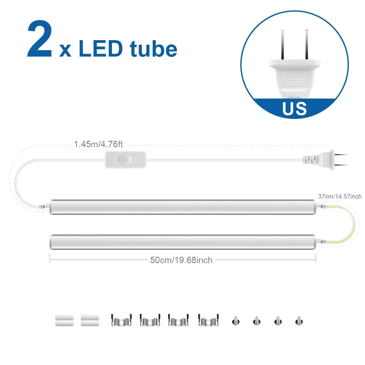 AIMENGTE 15W Т5 LED Трубчатый Светильник 50см Белый Белый, 2XTube With US Plug, White