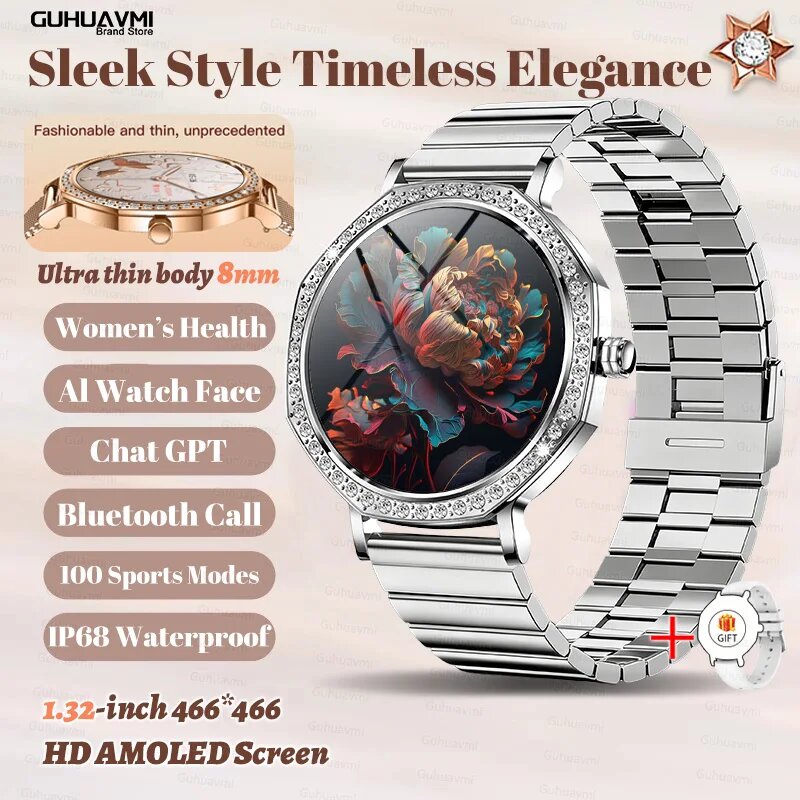 Женские умные часы GUHUAVMI, Sliver Steel B, Bluetooth