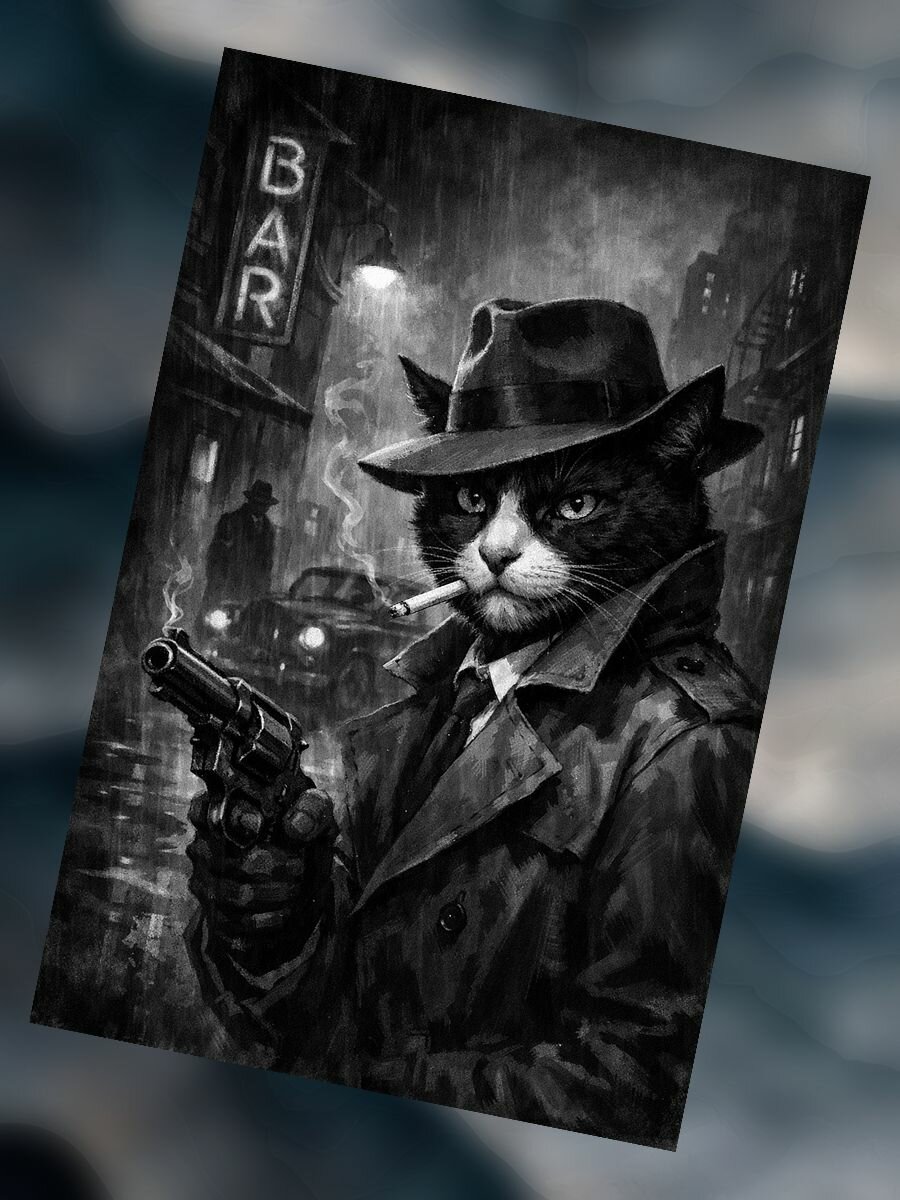 Постер "Кот-детектив", 29.7х42см, А3, глянцевый