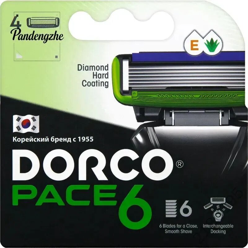 Dorco Сменные кассеты для бритвы PACE6, 6-лезвийные, 4 шт.