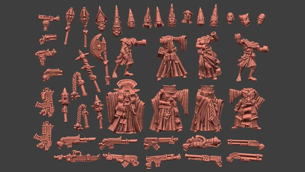 Hive Zealous Gunners. Retro GrimDark. С подставками. Necromunda. Warhammer