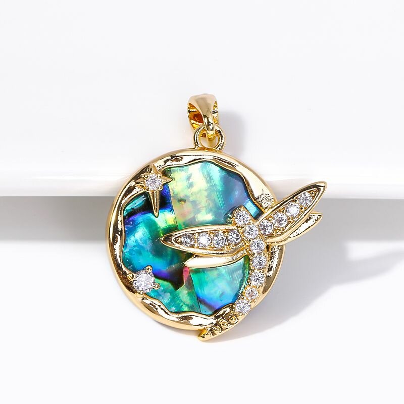 Круглый кулон Стрекоза, Подвески декоративные,1шт,24x19мм, для украшений, латунь, позолота 18K