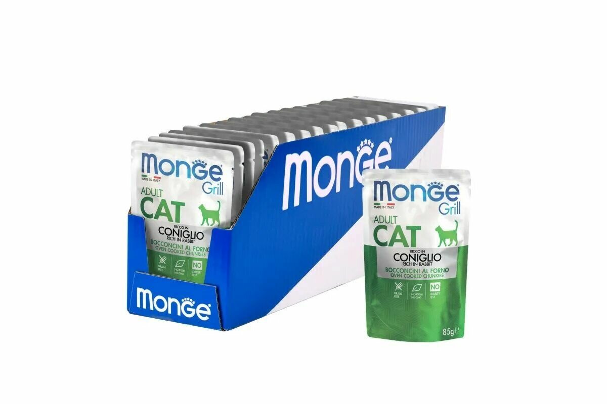 Monge Cat Grill Влажный корм для кошек, Итальянский Кролик 28шт по 85 гр