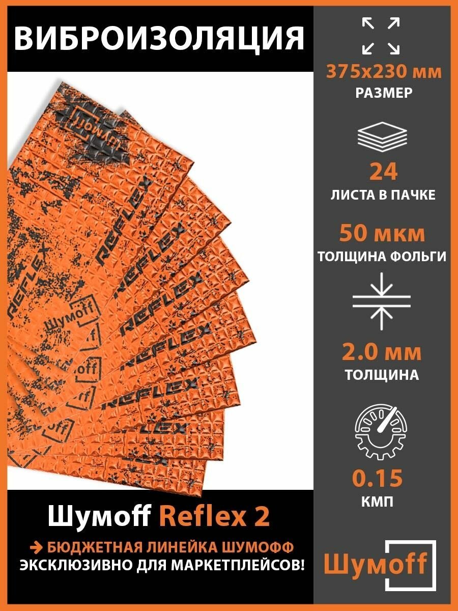 Плеяда Шумоff Виброизоляция для автомобиля, Reflex 2, 24 шт.