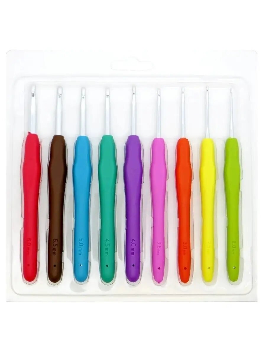 Рукоделие Набор крючков KAO(S)/AS-01 вязальных, односторонних алюминиевых с силиконовой ручкой (9 штук)