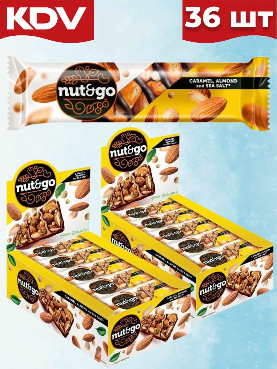 Батончик Nut&Go Миндаль в солёной карамели с морской солью 36 штук по 34 гр