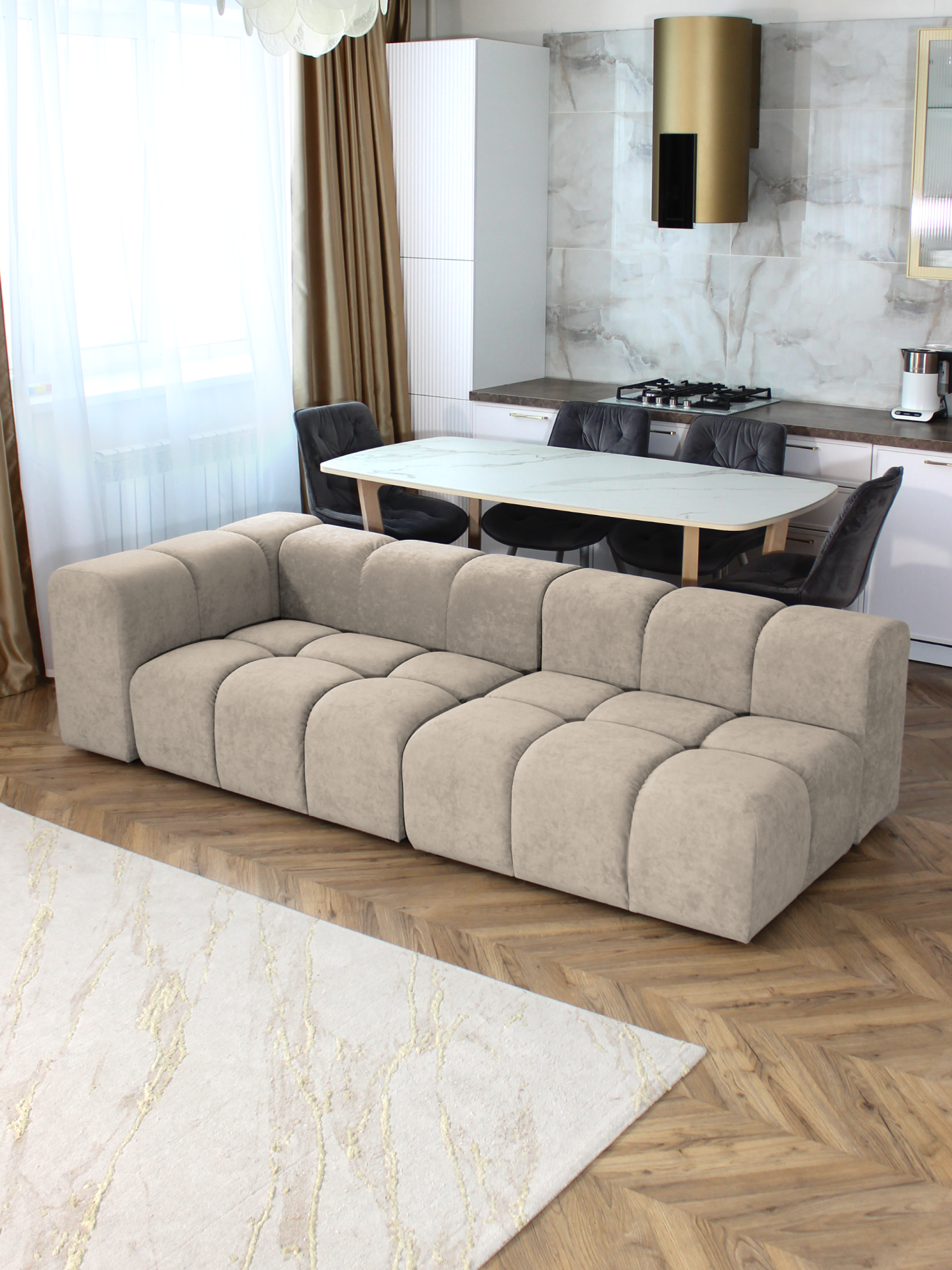 Диван модульный Квадро, бежевый, 245х105х62