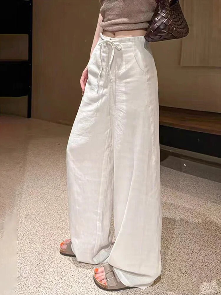 KarSaNy белые хлопковые льняные брюки Белый, L, White