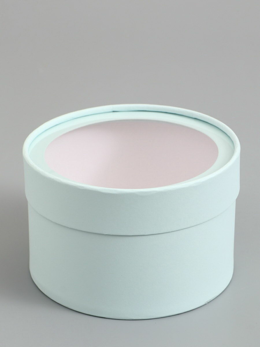 Подарочная коробка круглая, лагуна, завальцованная с окном, 16x11 см