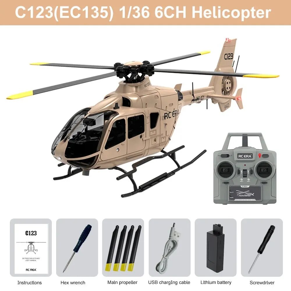 Вертолет RC ERA C123(EC135) 6CH с гироскопом, двумя бесщеточными моторами и функцией позиционирования потока, 3D-роллинг, радиоуправляемый самолет
