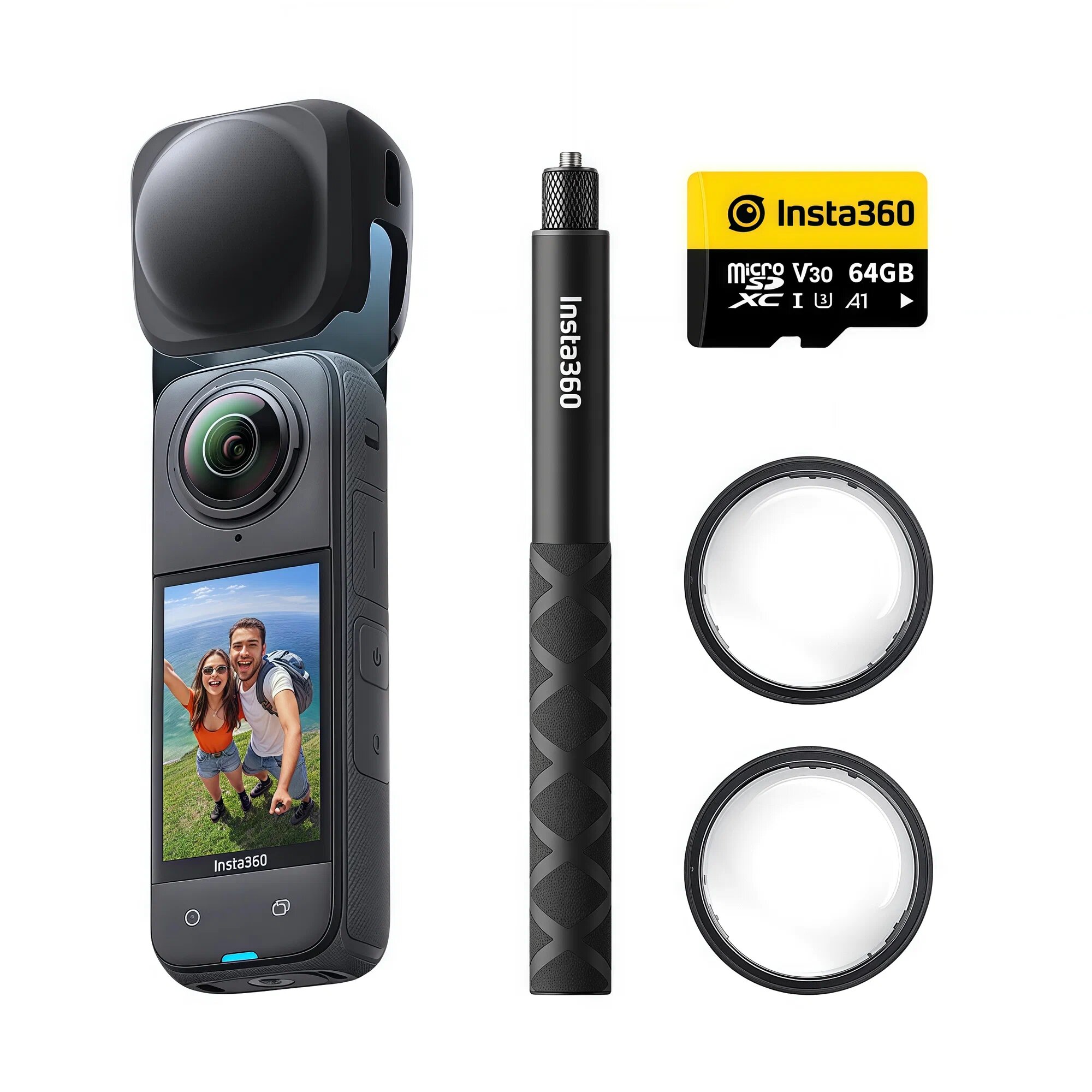 Экшн-камера Insta360 X4 Get-Set Bundle с картой памяти64 ГБ – 8K, водонепроницаемая, 360°, широкоугольная съемка