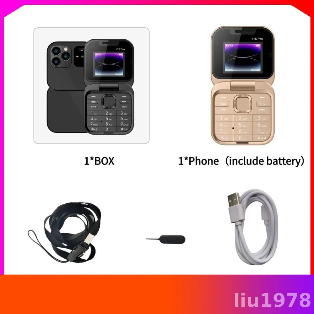 Мобильный телефон i16 Pro Blue, 1.77 дюйма, 32MB встроенной памяти, 1 SIM, с FM-радио