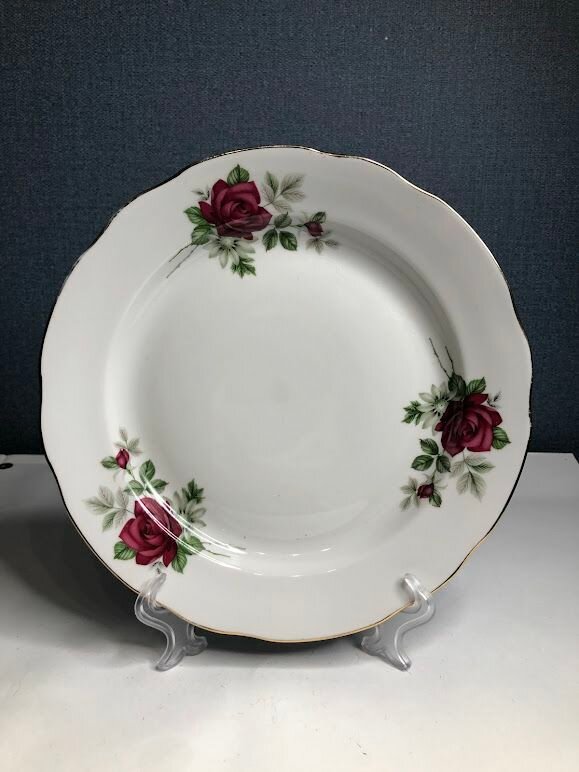 Тарелка винтажная плоская, Дулево "розы любви", 1 сорт, 23см, фарфор, деколь