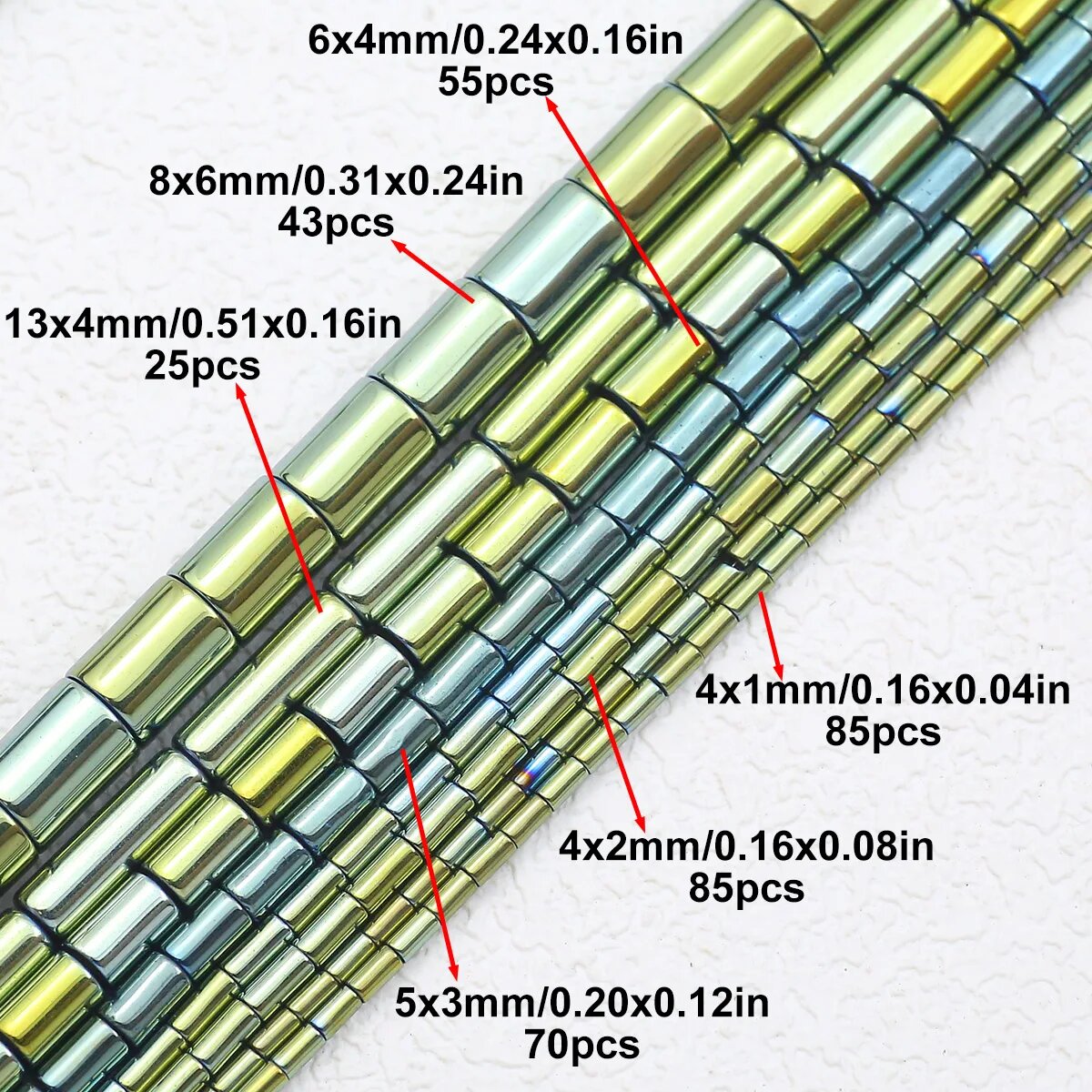 Гематитовые бусины 13x4mm, 25шт, зеленые
