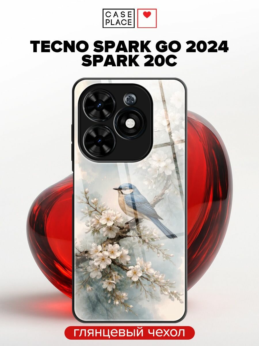 Чехол на Tecno Spark Go 2024/Spark 20C / Текно Спарк Го 2024/Спарк 20С с принтом "Птица на веточке"