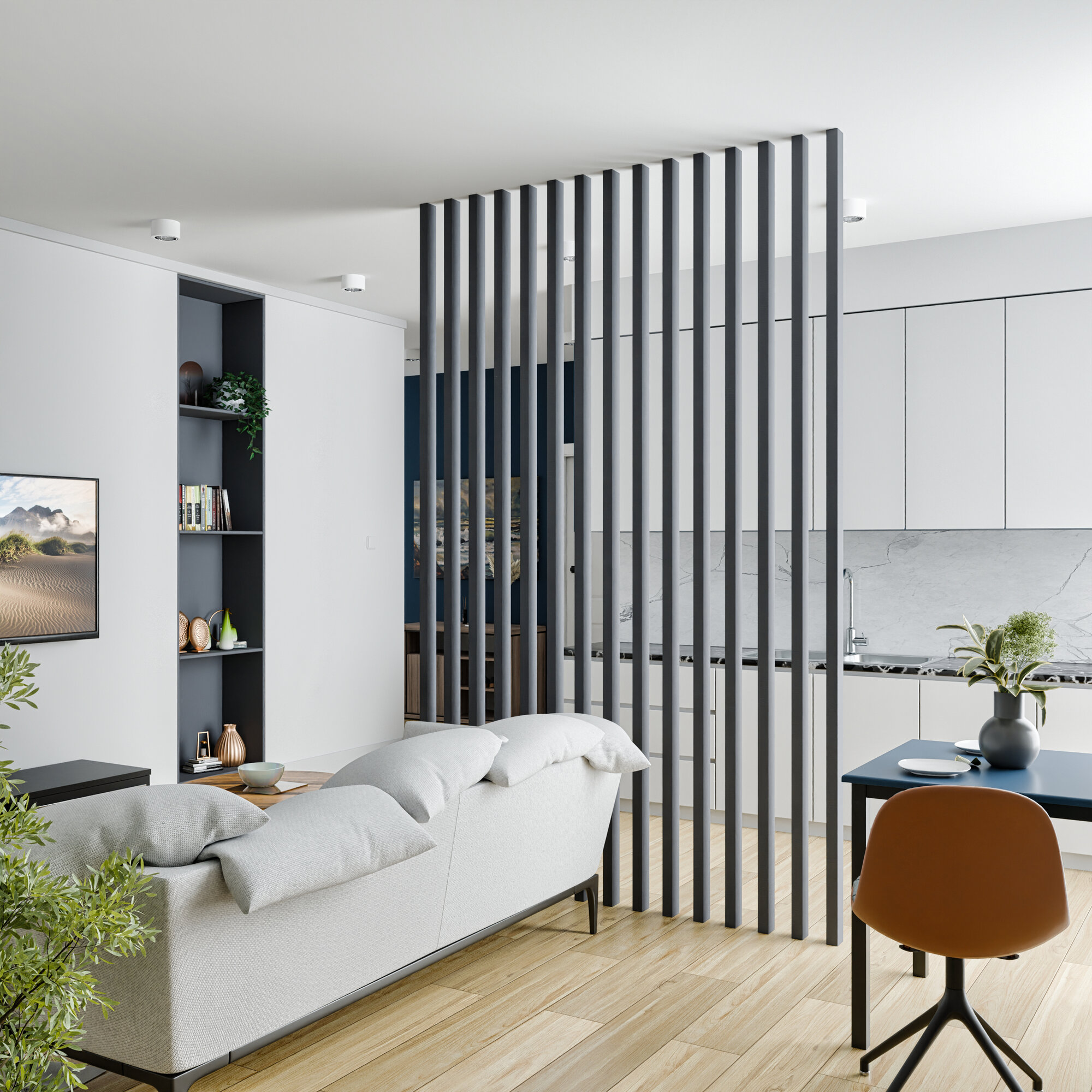 Перегородка из реек для зонирования пространства 1690 мм, Графит, ЛДСП