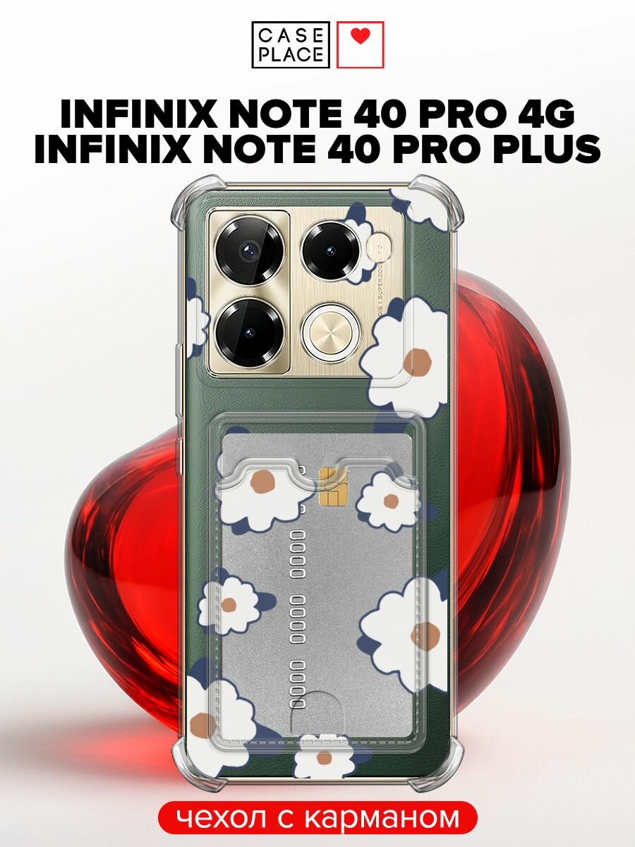 Чехол на Infinix Note 40 Pro (Инфиникс Нот 40 Про) с картой и принтом Паттерн небрежные ромашки 2