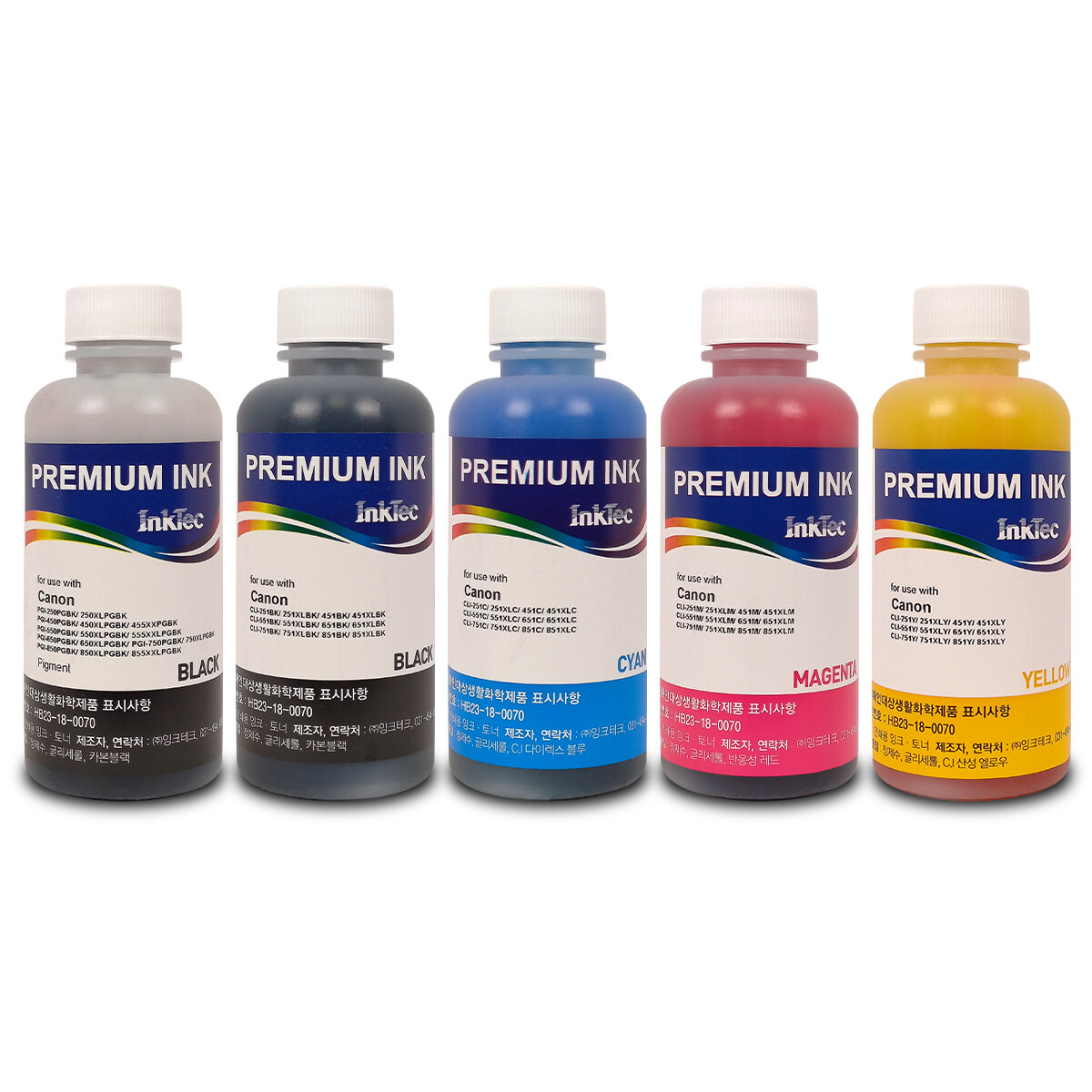 Чернила InkTec (C5050/C5051) для Canon (PGI-450/CLI-451) 5 цв. по 100 мл (pgBk, Bk, C, M, Y)