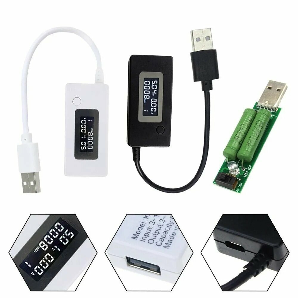 WITE Тестер зарядки USB с ЖК-дисплеем, контролирует мощность мобильных устройств