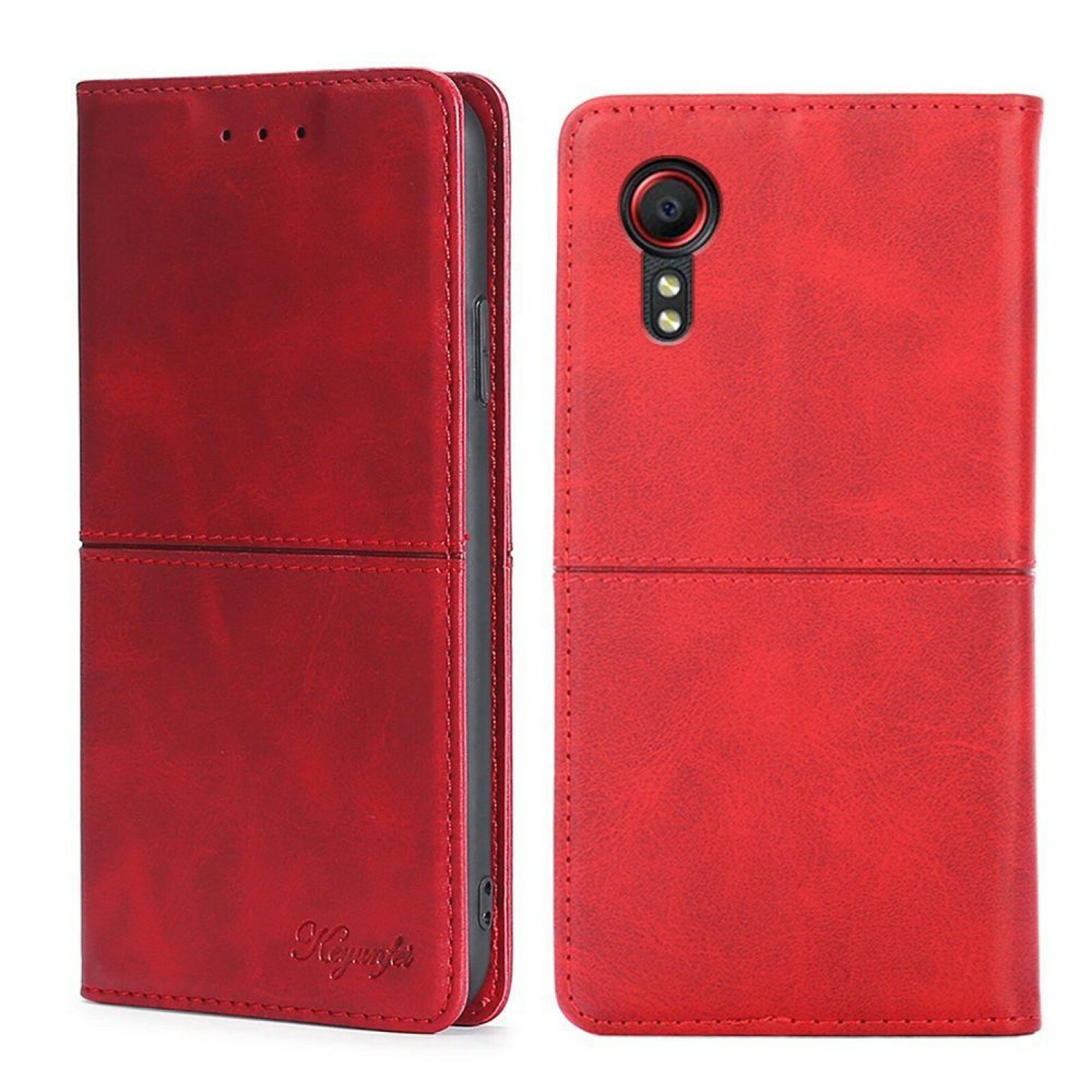 Чехол-книжка MyPads для Samsung Galaxy Xcover 5 из натуральной воловьей кожи красного цвета