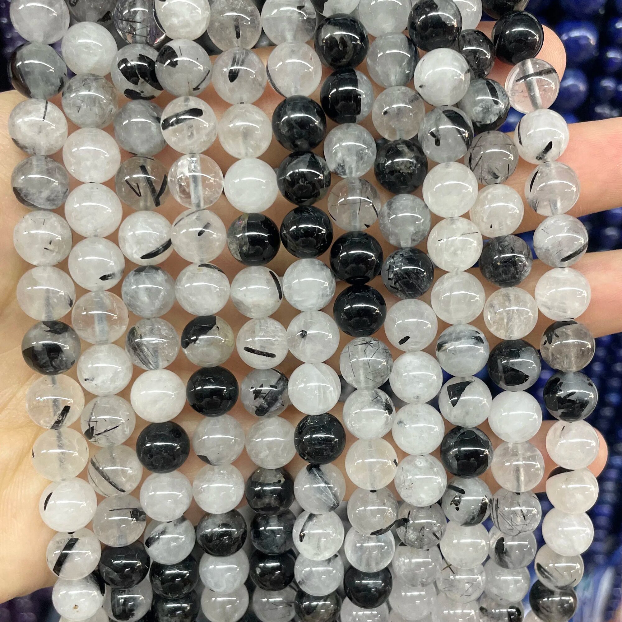 Натуральные бусины турмалин апатит морган кварц SYSRXLR 6 8 10 мм 8mm 21-23pcs, Black quartz