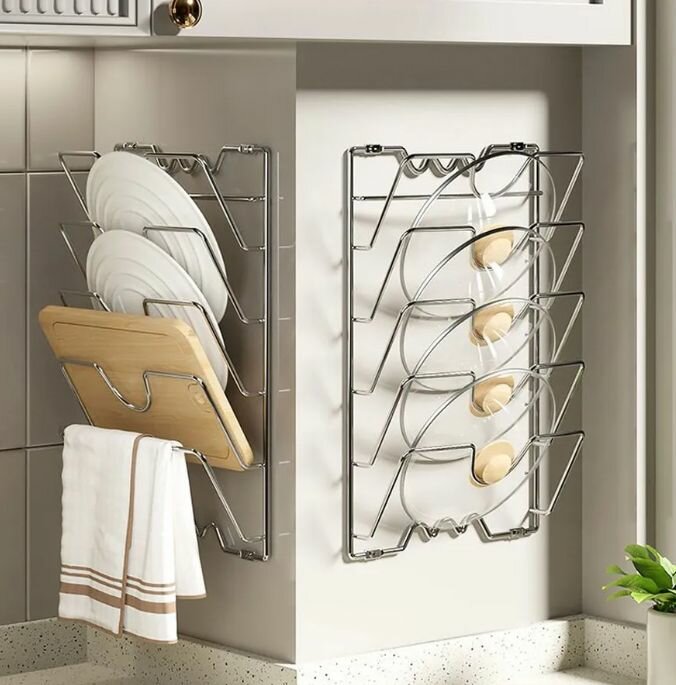 GEALFIS Держатель для крышек настенный 5 ярусов, подвесной органайзер для кухни металлический, сушилка посуды 25.5х41 см