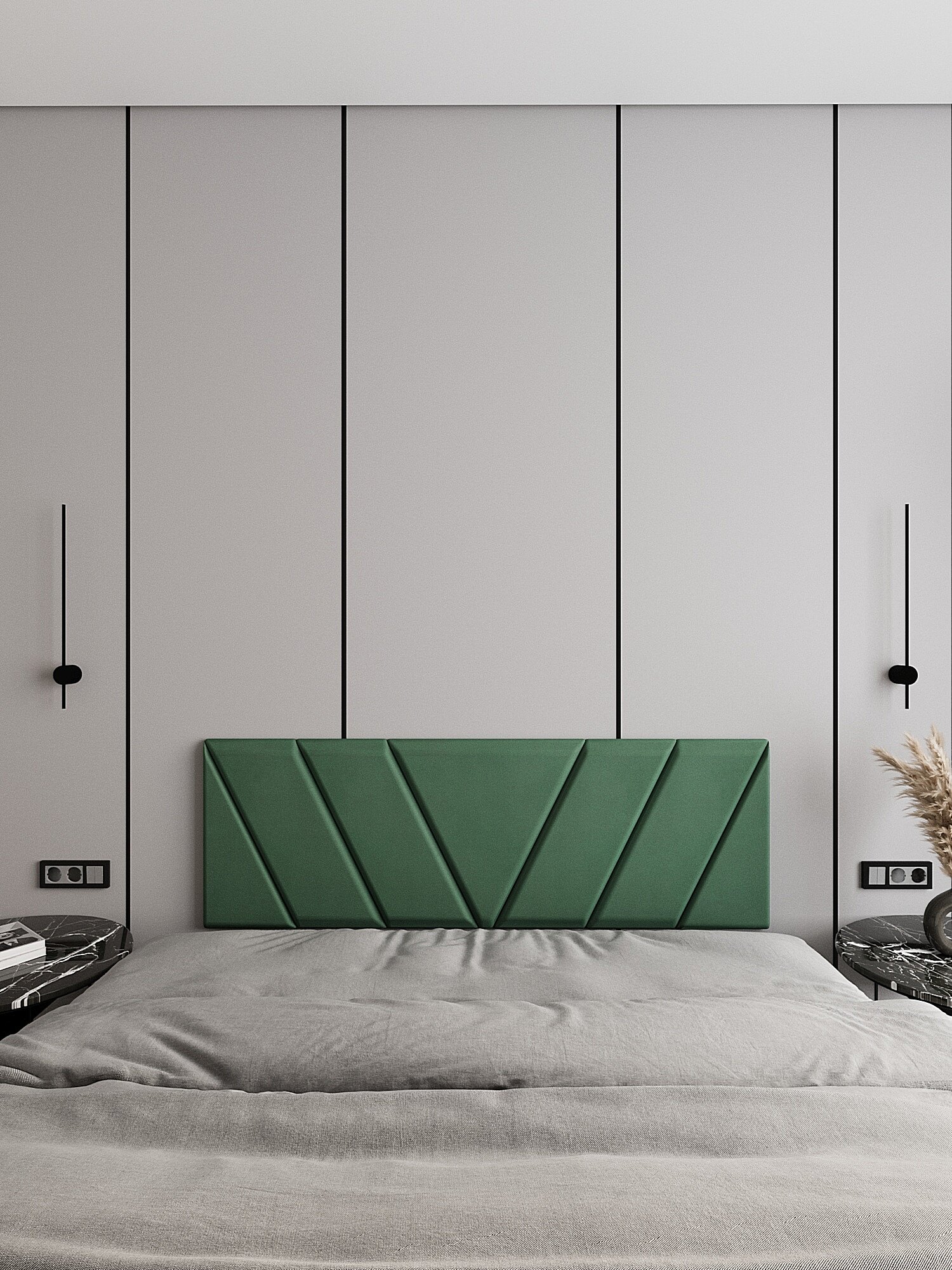 Мягкая стеновая панель 160x60, изголовье для кровати, цвет темно-зеленый