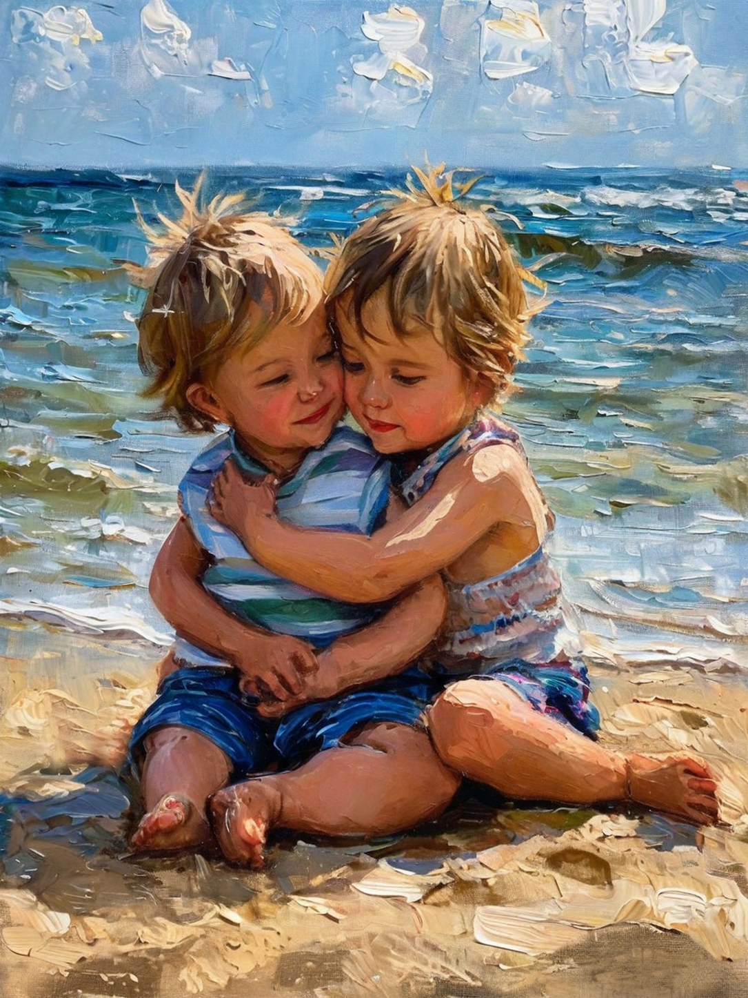Картина на стену для интерьера "Дети на море" 40х50 см, холст на подрамнике, ArtInter