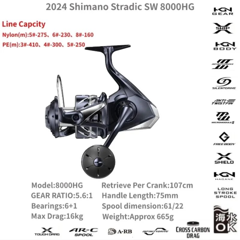 Shimano Stradic SW 2024 безынерционные катушки 8000HG