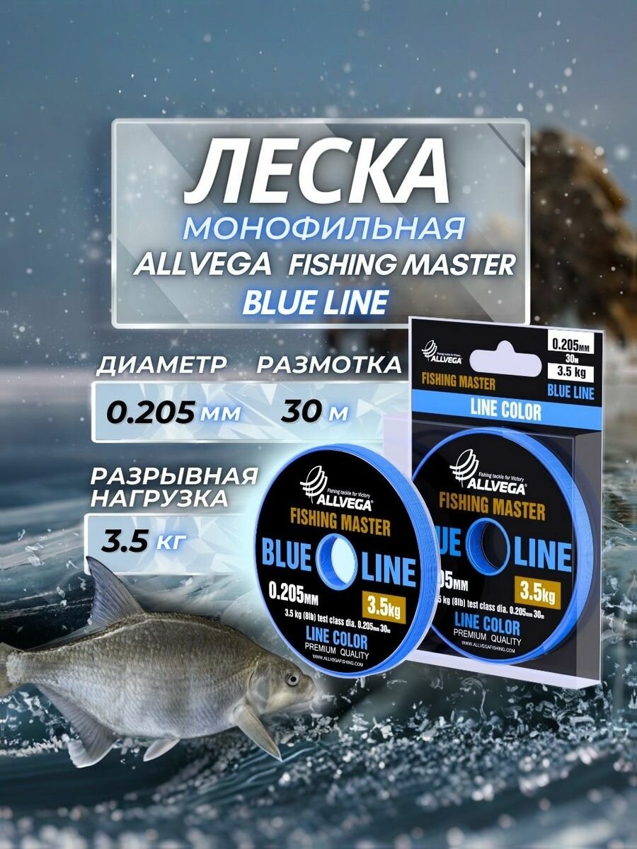 Леска для зимней рыбалки Fishing Master 0.205мм 30м 3.5кг голубая