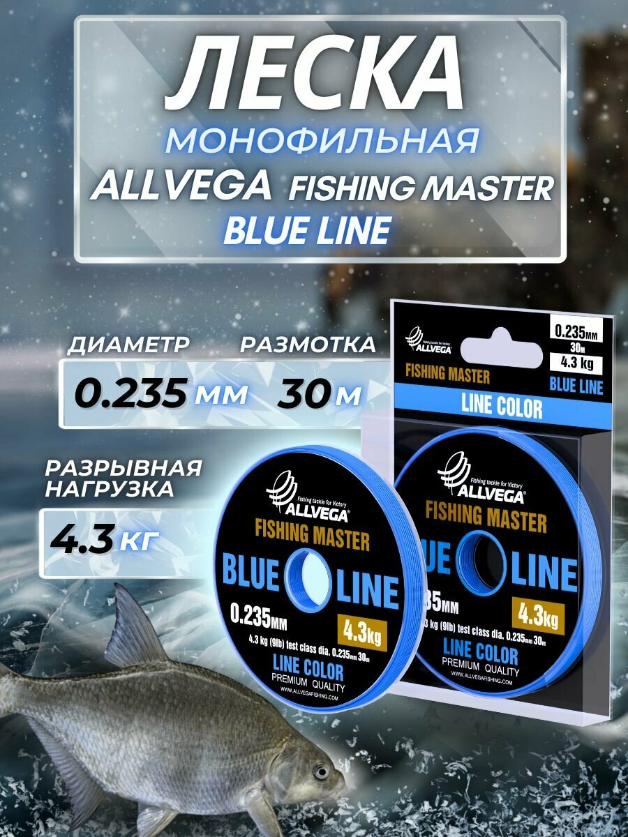 Леска для зимней рыбалки Fishing Master 0.235мм 30м 4.3кг голубая