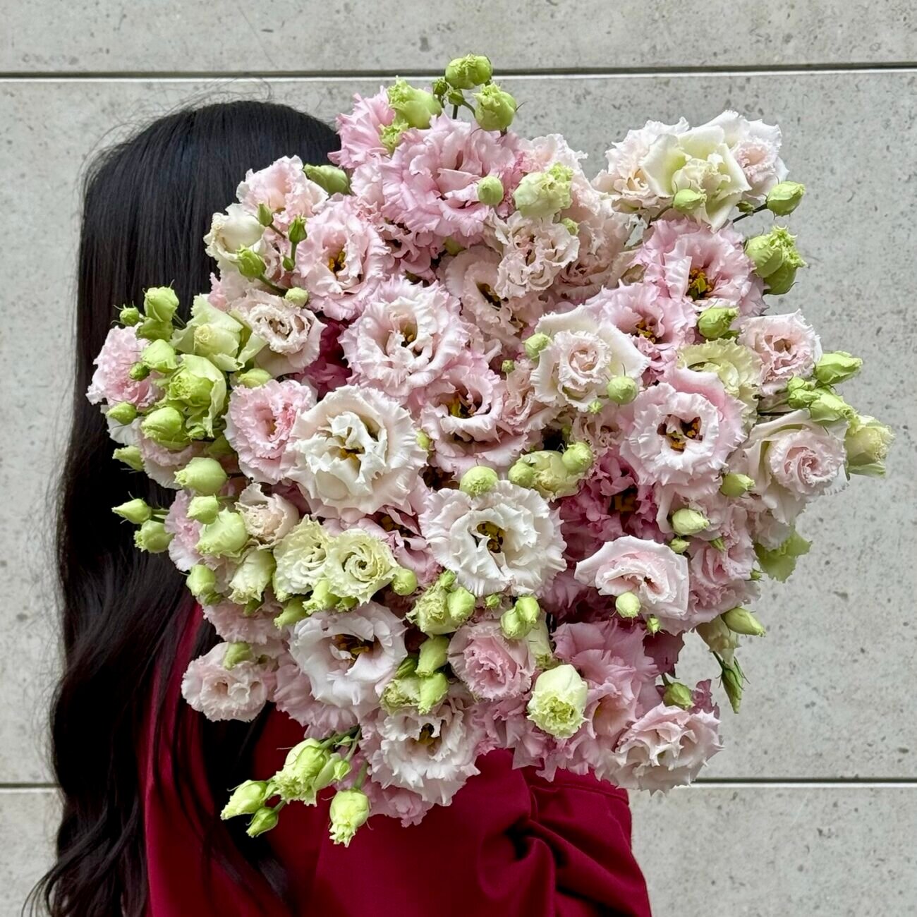 Монобукет Эустома/Лизиантус , 19 шт, 50 см, розовый/молочный