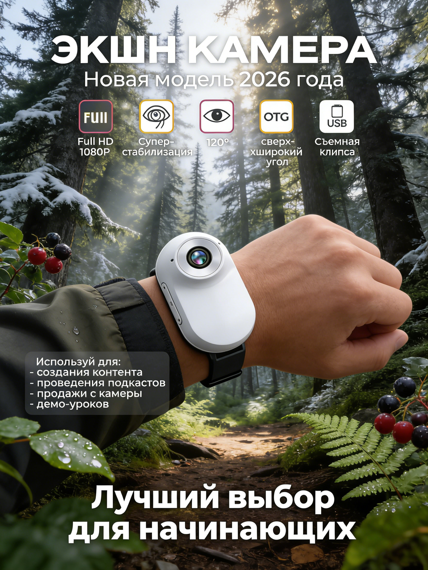 Экшн-камера 4K, UHD, Wi-Fi, с чехлом для погружения в воду, петличный микрофон в комплекте