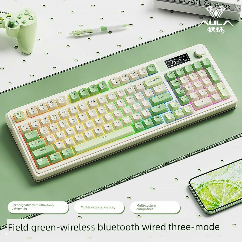 Wolf Spider S99 Беспроводная 3-режимная механическая клавиатура с подсветкой RGB и многофункциональным дисплеем, цвет