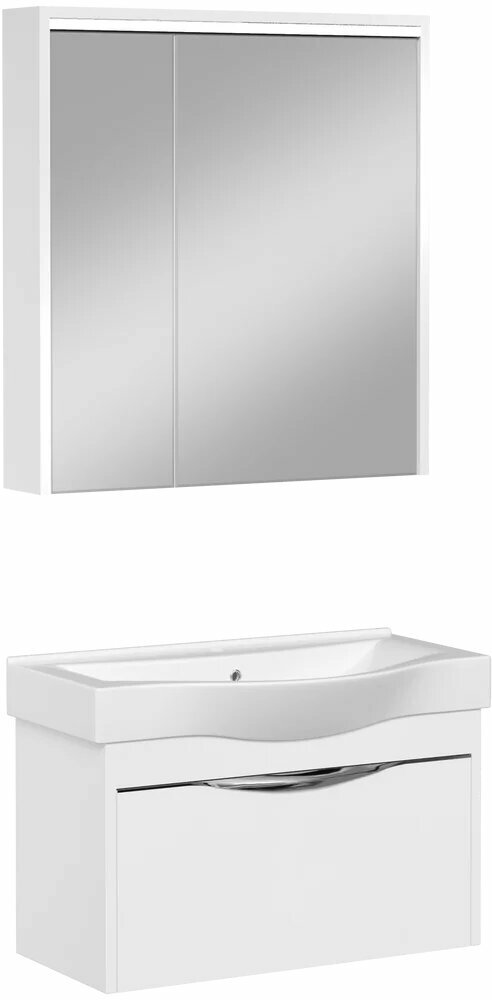 Мебель для ванной комнаты STWORKI Хельсинки 80 белая, подвесная, в современном стиле, российская (гарнитур, комплект)
