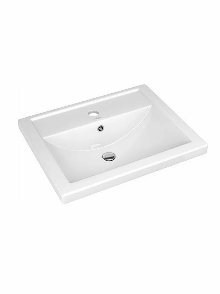 Мебельная раковина Kirovit Фостер 60 накладная, подвесная, фарфоровая, со встроенным сливом-переливом, белая, раковина для ванной, прямоугольная