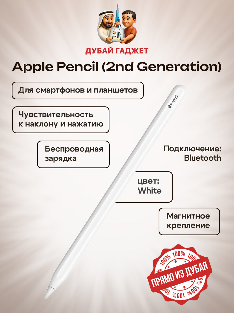 Стилус Apple Pencil (2nd Generation), для iPad Pro/Air, цвет white (белый)